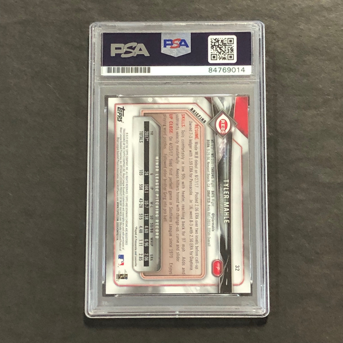 2017 Topps #32 Tyler Mahle Signed Card AUTO 10 PSA Slabbed Reds ...