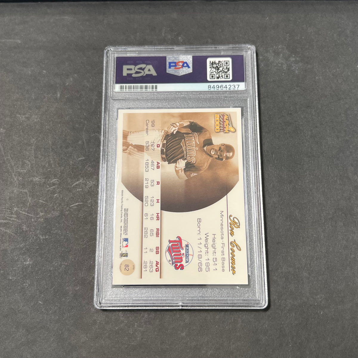 2000 Pacific Aurora #82 Ron Coomer Signed Card AUTO PSA Slabbed Twins ...