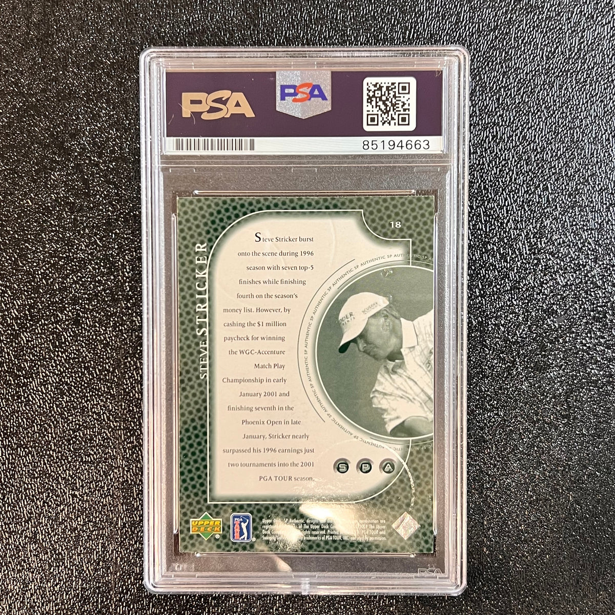 2001 UpperDeck #18 Steve Stricker Signed Card PSA/DNA Autographed Slab ...