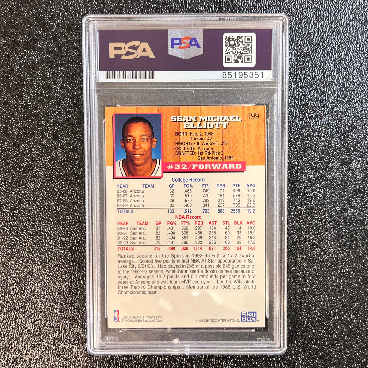 1990 Skybox #199 SEAN ELLIOTT SIGNED Card AUTO PSA/DNA Slabbed – Golden ...