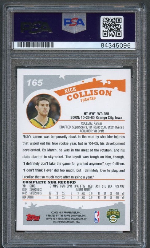 2005-06 Topps NBA #165 Nick Collison Signed Card AUTO PSA Slabbed RC S ...