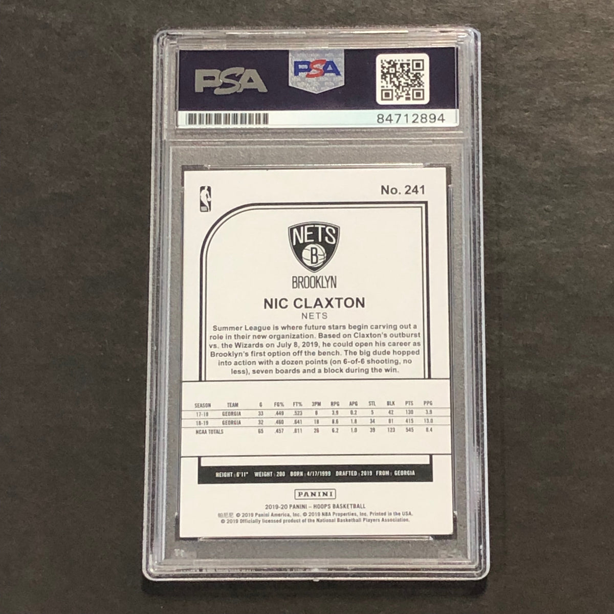 2019-20 NBA Hoops #241 Nic Claxton Signed Card AUTO PSA Slabbed RC Net ...