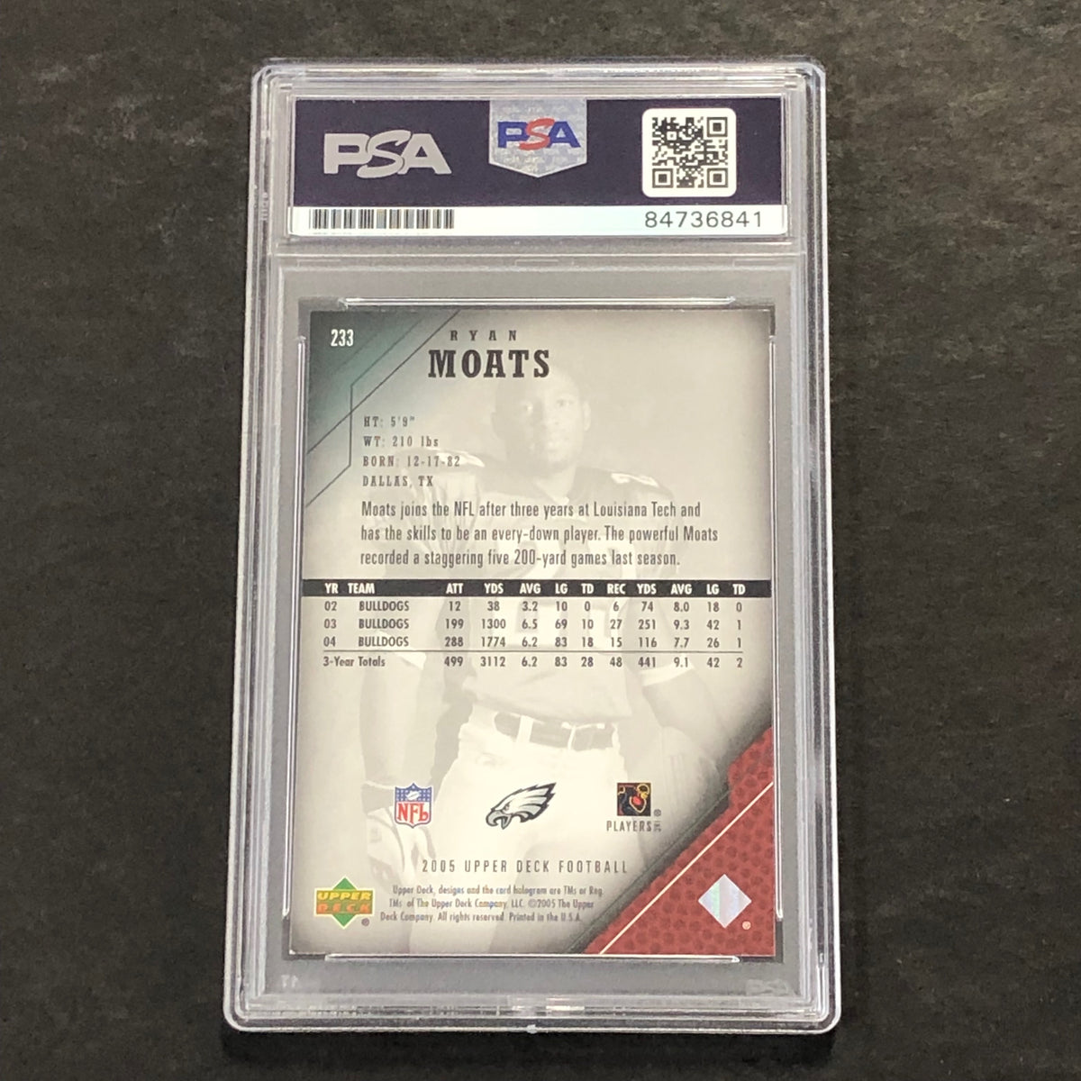 2005 Upper Deck Football #233 Ryan Moats Signed Card PSA Slabbed Auto ...