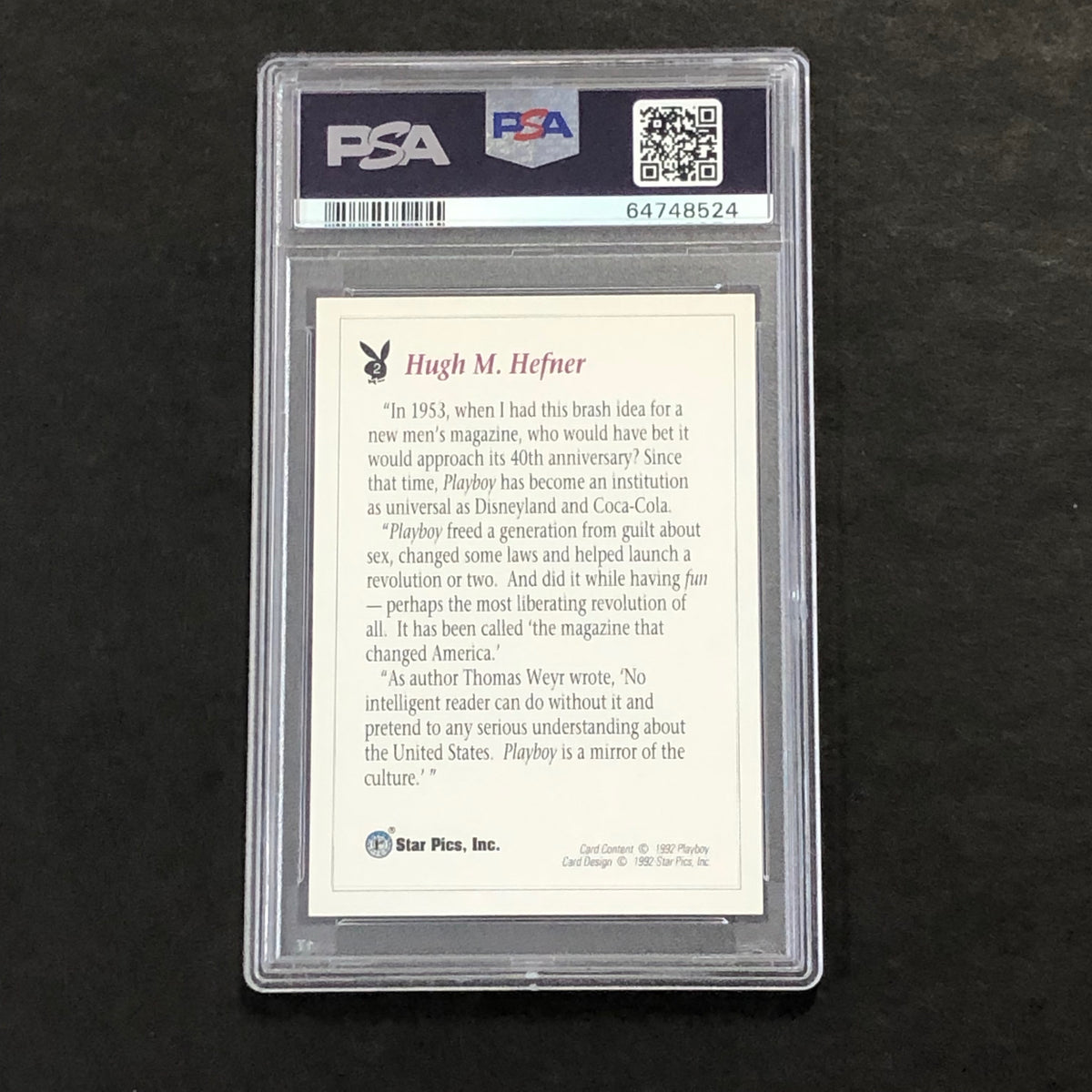 1992 Star Pics Playboy #2 HUGH HEFNER Signed Card Slabbed Auto 9 PSA/D ...