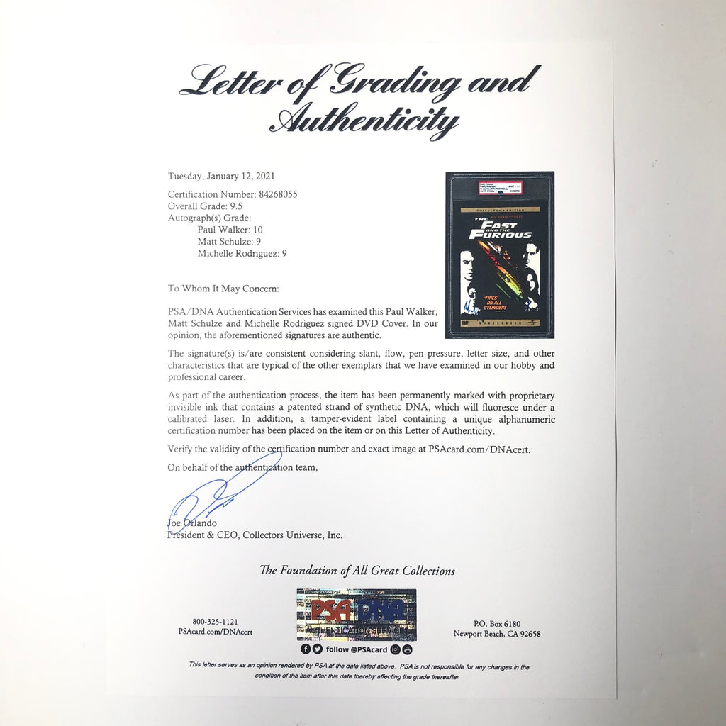 Paul Walker Signed DVD Cover PSA/DNA Encapsulated Auto Grade 10 Fast ...